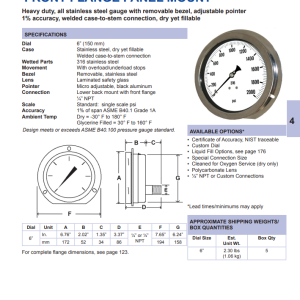 6″ All Stainless Steel Pressure Gauge, 1/4″ NPT & 1/2″ NPT, Lower Back ...